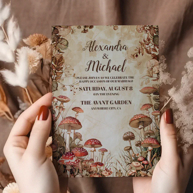 Woodland Fall Watercolor Mushroom Wedding Invitation | Zazzle