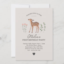 Woodland Fawn Flowers Birthday Invitation | Zazzle