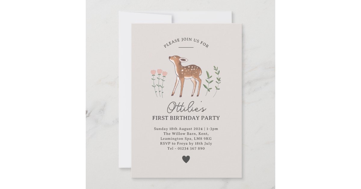Woodland Fawn Flowers Birthday Invitation | Zazzle