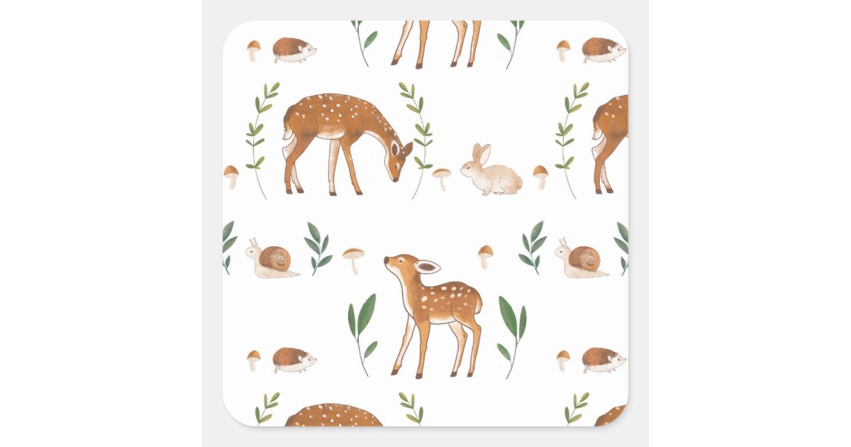 Woodland Fawn Rabbit Snail Square Sticker | Zazzle