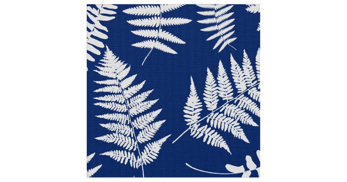 Woodland Fern Pattern, Cobalt Blue and White Fabric | Zazzle