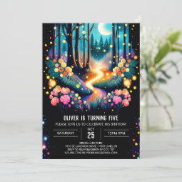 Woodland Fireflies Kids Birthday Invitation | Zazzle