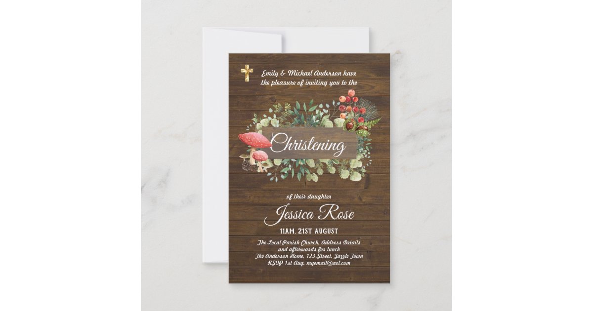Woodland Floor Rustic Christening Invite Baptism | Zazzle