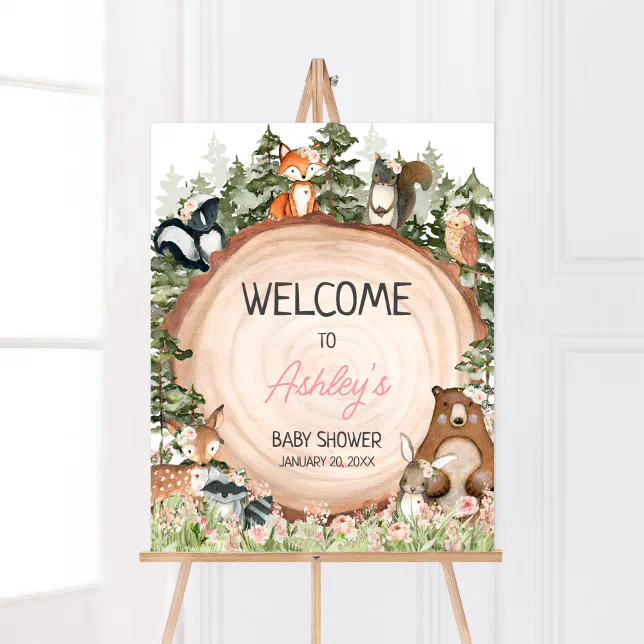 Woodland Floral Wood Slice Welcome Poster | Zazzle