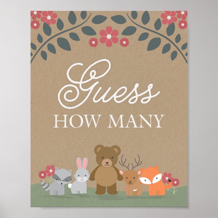 Woodland Florals Baby Shower Guess How Many Game Poster | Zazzle.com