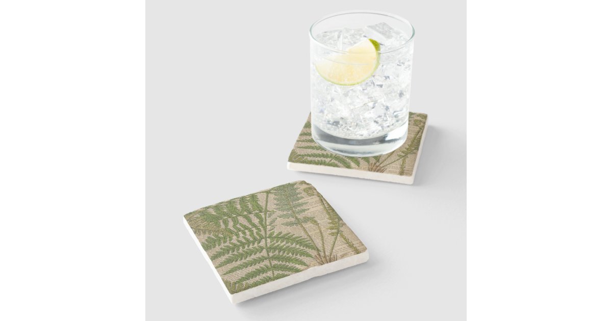 woodland foliage french botanical print fern stone coaster | Zazzle