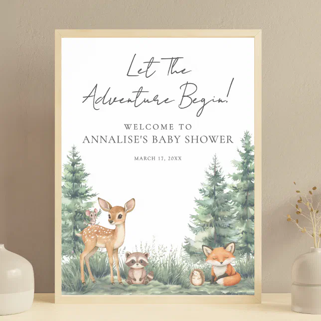 Woodland Forest Animals Adventure Baby Shower Poster | Zazzle