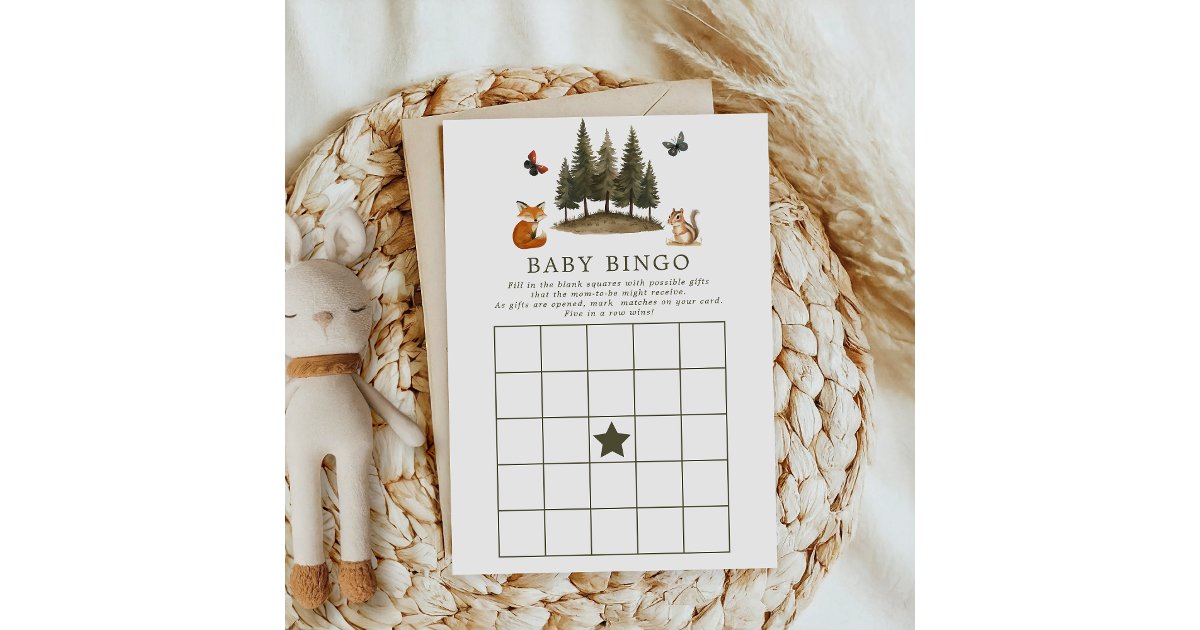 Woodland Forest Animals Baby Shower Bingo Game Invitation | Zazzle