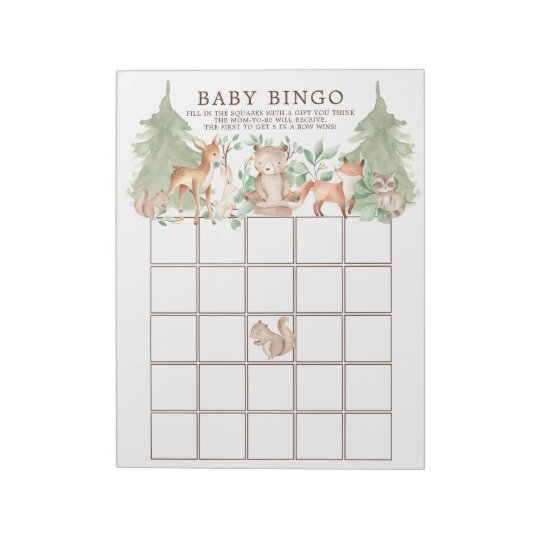 Woodland Forest Animals Baby Shower Bingo Game Notepad | Zazzle.com
