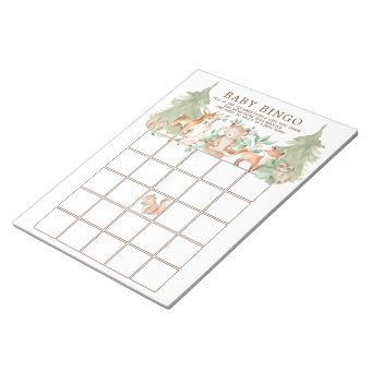 Woodland Forest Animals Baby Shower Bingo Game Notepad | Zazzle