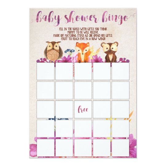 Woodland Forest Animals Baby Shower Bingo Invitation | Zazzle.com