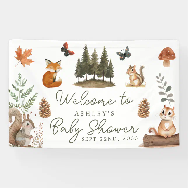 Woodland Forest Animals Baby Shower Welcome Banner | Zazzle