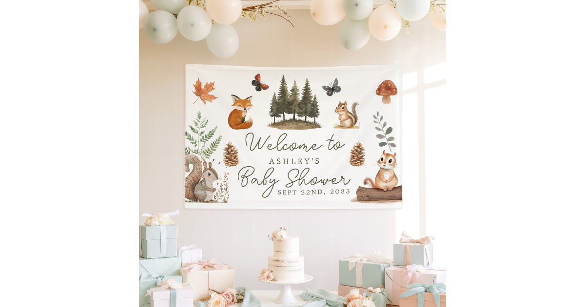 Woodland Forest Animals Baby Shower Welcome Banner | Zazzle