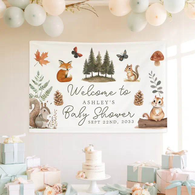 Woodland Forest Animals Baby Shower Welcome Banner | Zazzle