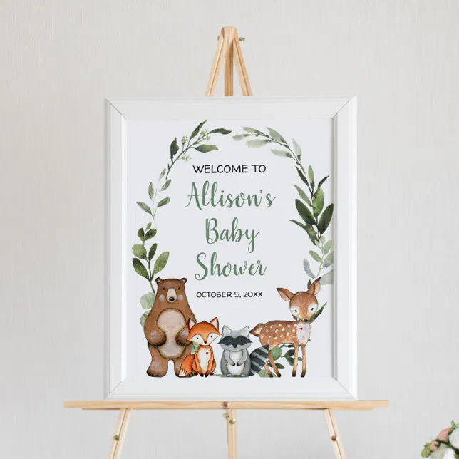 Woodland forest animals baby shower welcome sign | Zazzle
