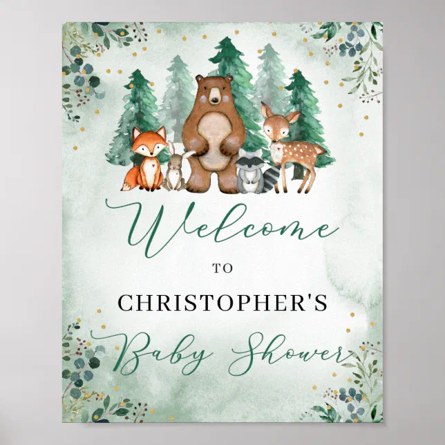 Woodland forest animals Baby Shower welcome sign | Zazzle