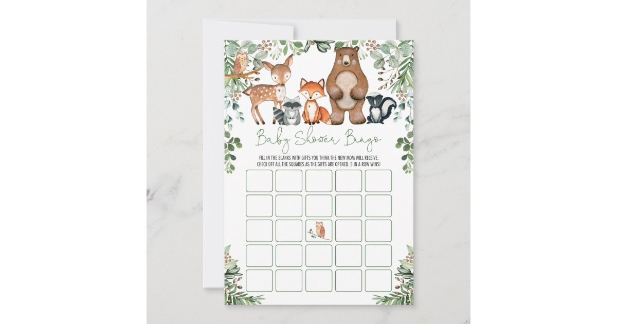 Woodland Forest Animals Bingo Baby Shower Game Invitation | Zazzle