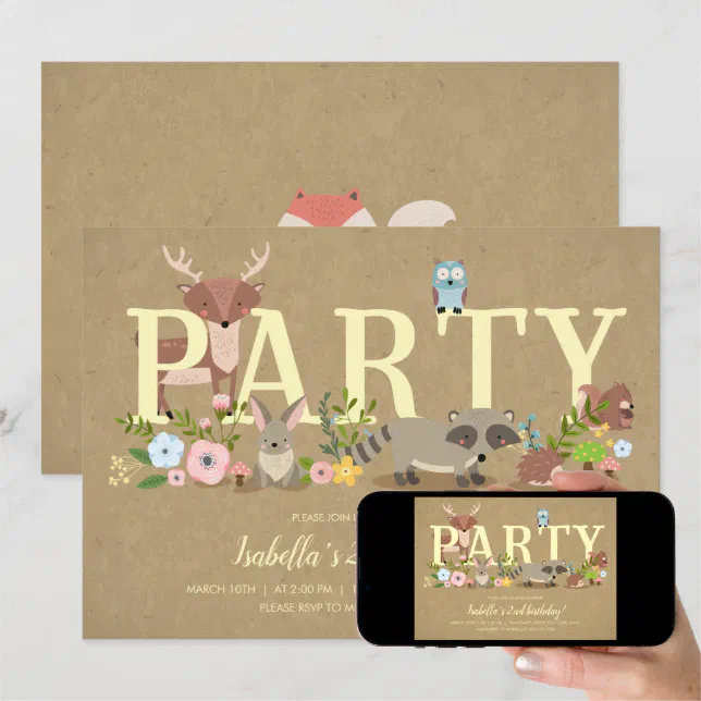 Woodland Forest Animals Birthday Party Invitation | Zazzle