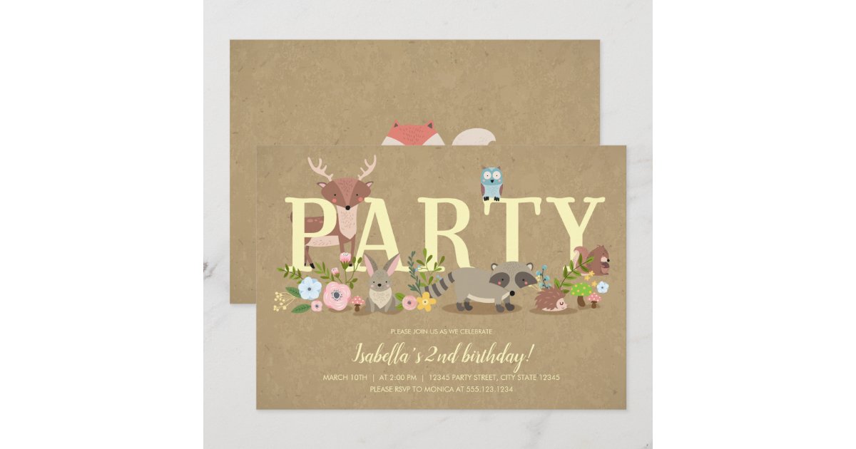 Woodland Forest Animals Birthday Party Invitation | Zazzle