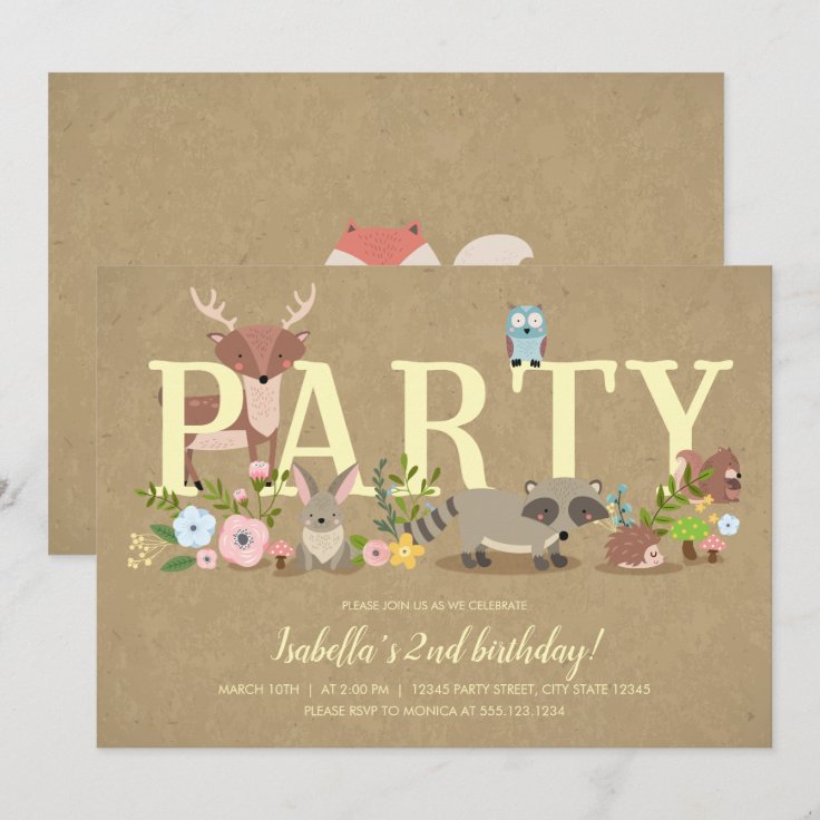 Woodland Forest Animals Birthday Party Invitation | Zazzle