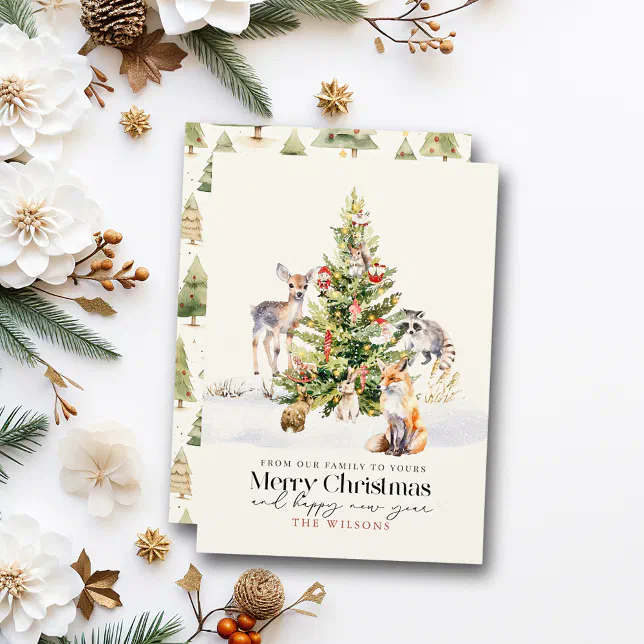 Woodland Forest Animals Christmas Tree Holiday Card | Zazzle