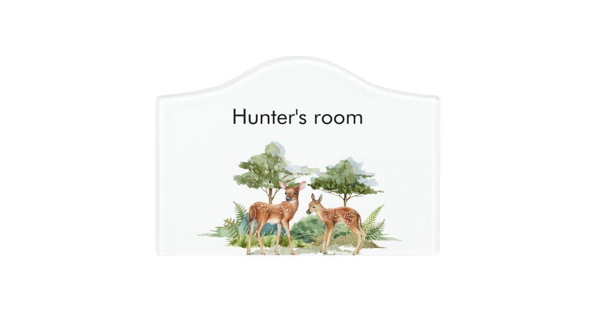 Woodland forest animals deer cute name door sign | Zazzle
