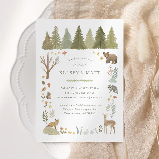 Woodland Forest Animals Gender Reveal Invitation | Zazzle