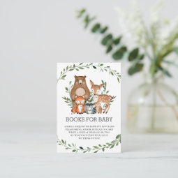Woodland Forest Animals Greenery Books for Baby Enclosure Card | Zazzle