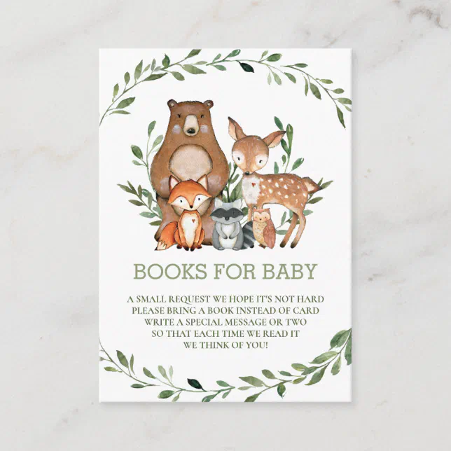 Woodland Forest Animals Greenery Books for Baby Enclosure Card | Zazzle