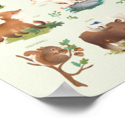 Woodland Forest Animals Nursery Illustration Poster | Zazzle