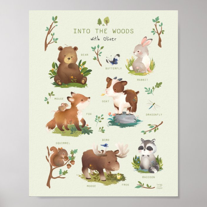 Woodland Forest Animals Nursery Illustration Poster | Zazzle.com