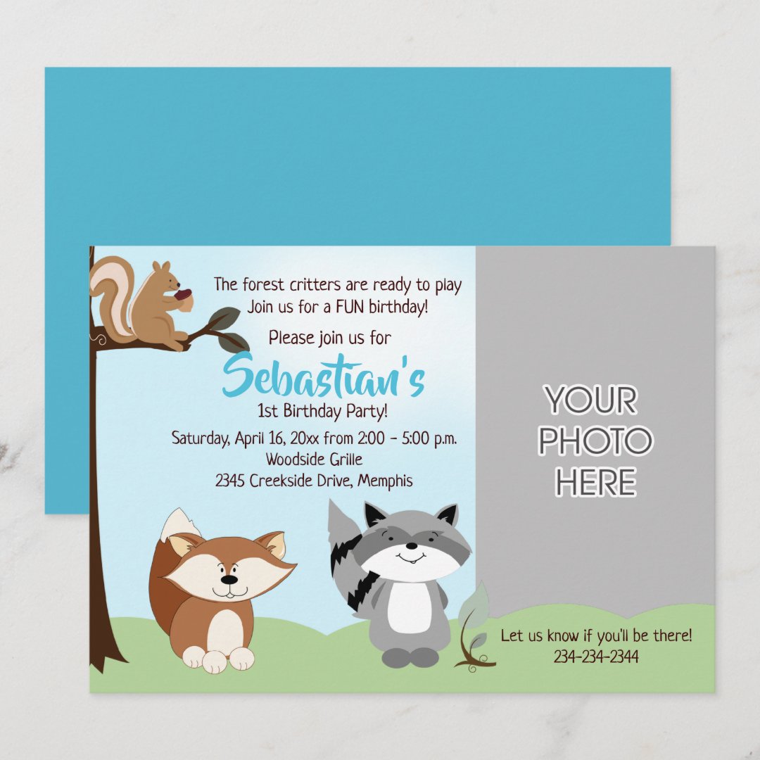 Woodland Forest Animals Photo Birthday Card | Zazzle