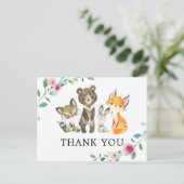 Woodland Forest Animals Pink Thank You Postcard | Zazzle