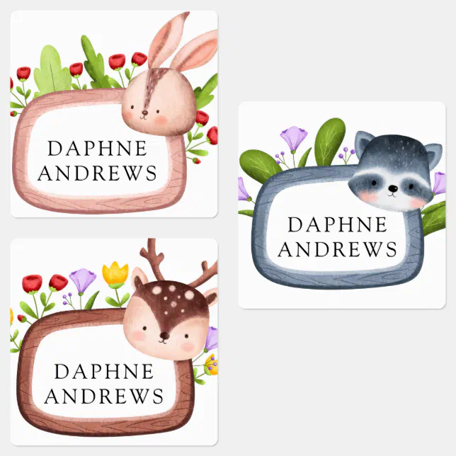 Woodland Forest Animals School Daycare Labels | Zazzle