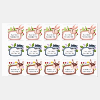 Woodland Forest Animals School Daycare Labels | Zazzle