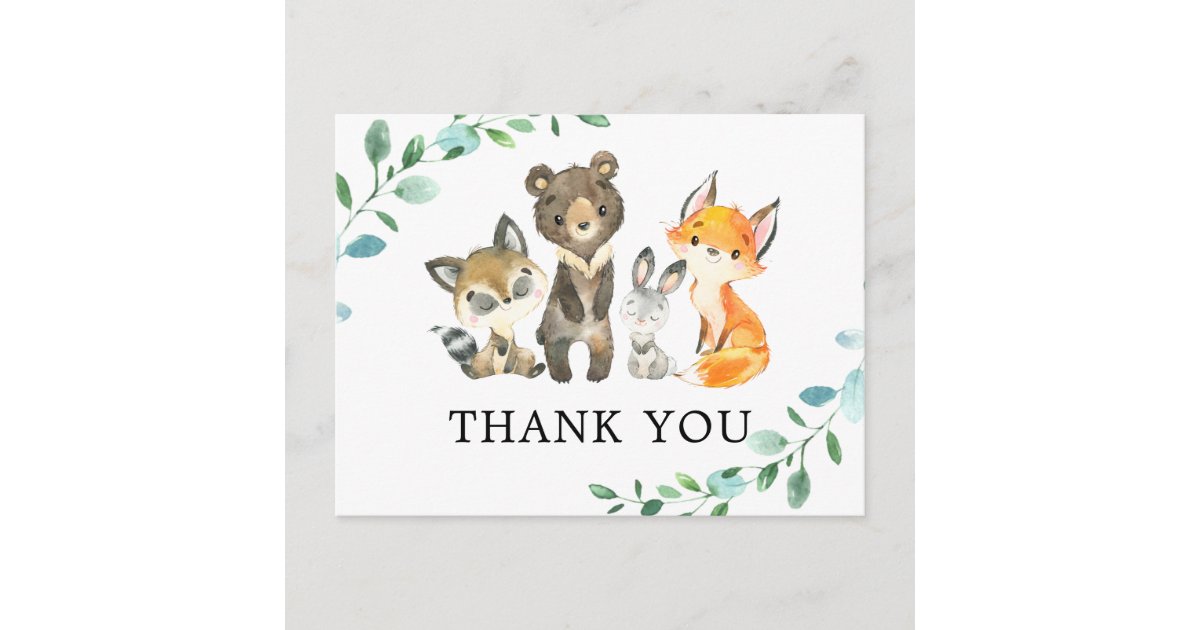 Woodland Forest Animals Thank You Postcard | Zazzle