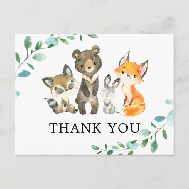 Woodland Forest Animals Thank You Postcard | Zazzle