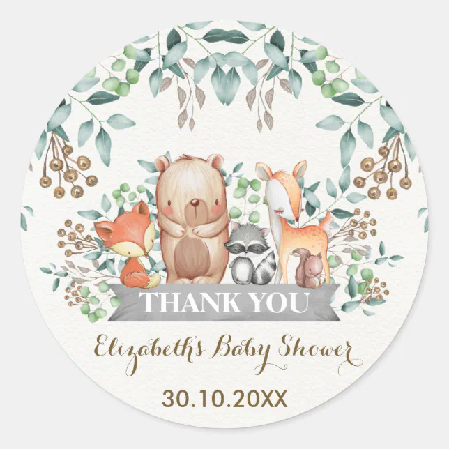 Woodland Forest Animals Thank You Sticker Favors | Zazzle