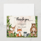 Woodland forest animals wooden slice greenery thank you card | Zazzle