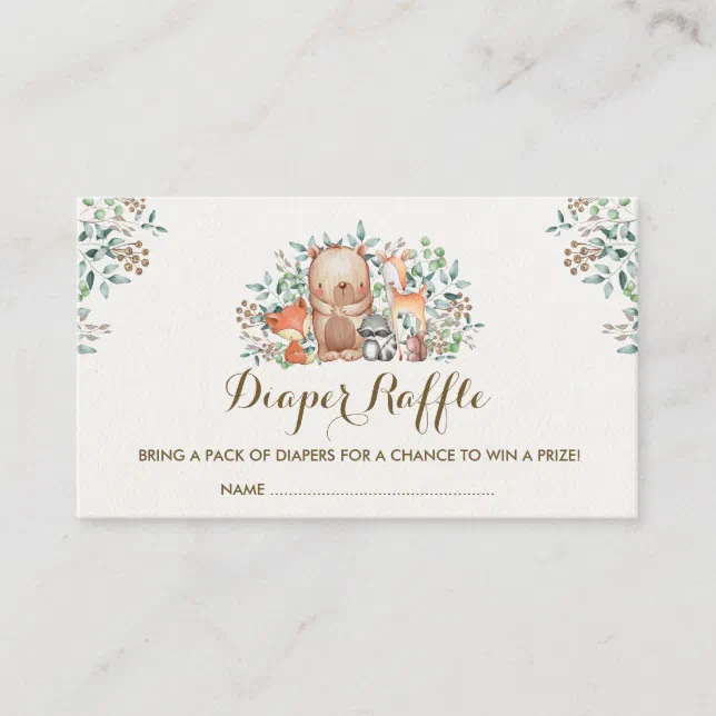 Woodland Forest Baby Animals Diaper Raffle Ticket Enclosure Card | Zazzle