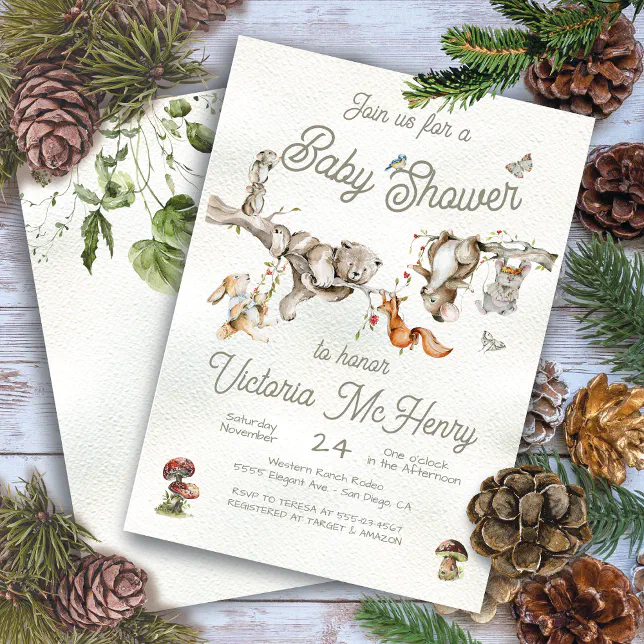 Woodland Forest Branch Animals Boho Baby Shower Invitation | Zazzle
