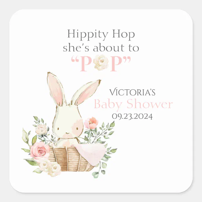 Woodland Forest Bunny Rabbit Floral Pink Square Sticker | Zazzle