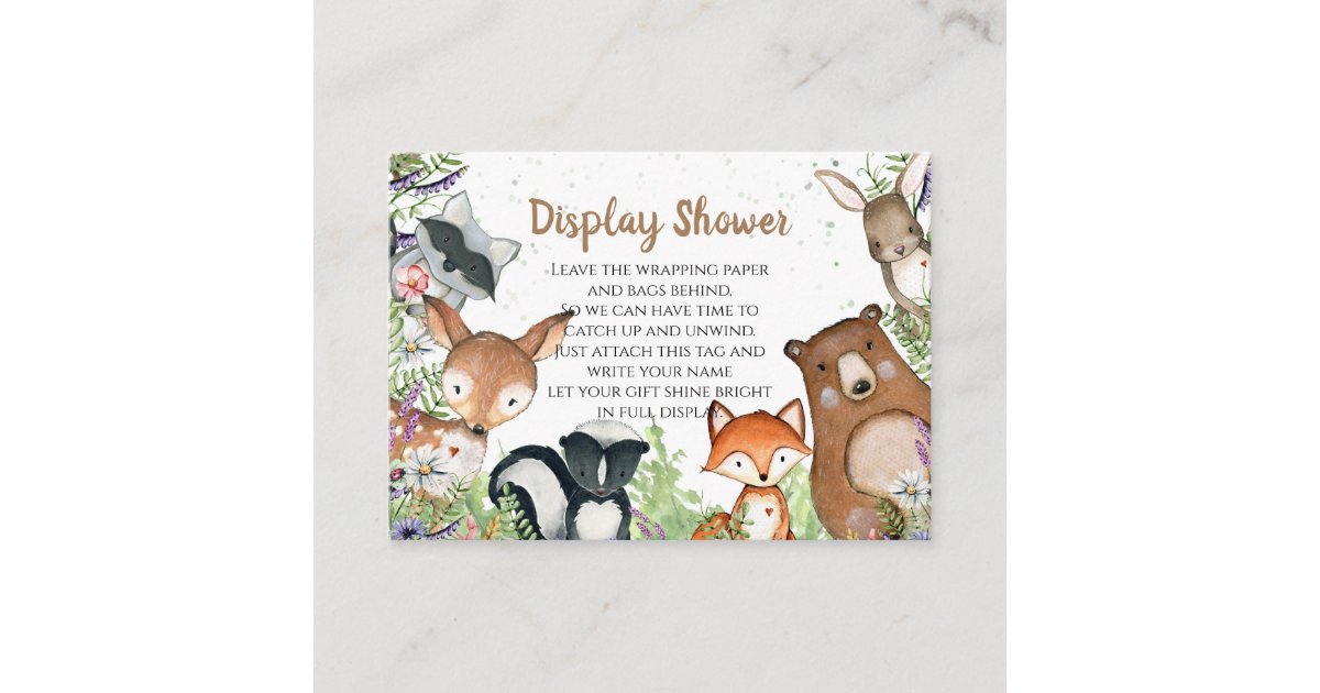 Woodland Forest Creatures Unwrapped Display Shower Enclosure Card | Zazzle