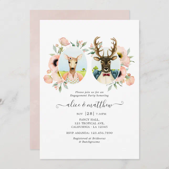 Woodland Forest Deer Boho Funny Engagement Party Invitation | Zazzle