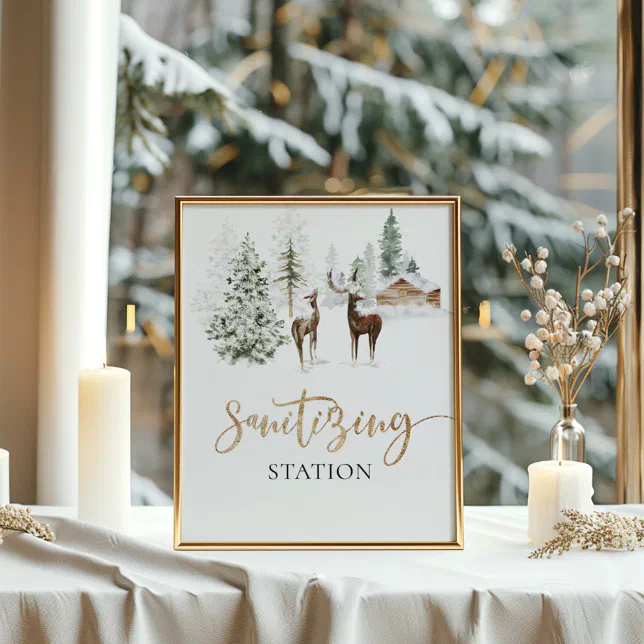 Woodland forest deer Sanitizing Station Poster | Zazzle