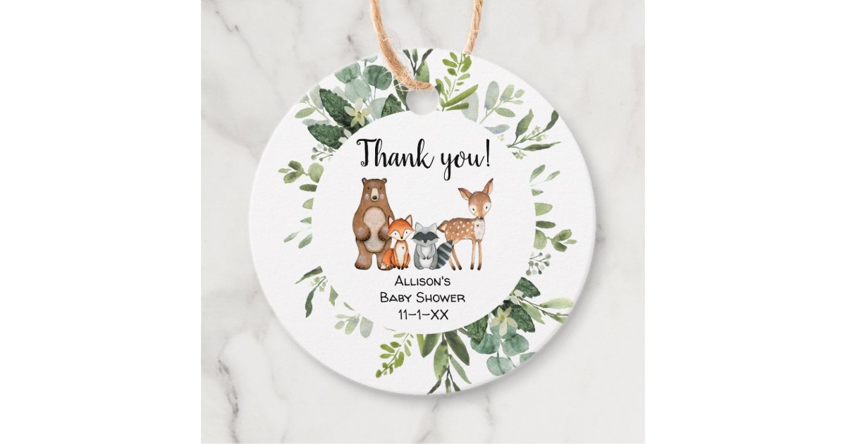 Woodland forest friends animals thank you favor tags | Zazzle
