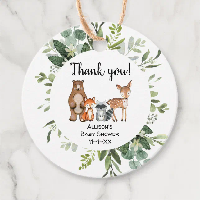 Woodland forest friends animals thank you favor tags | Zazzle