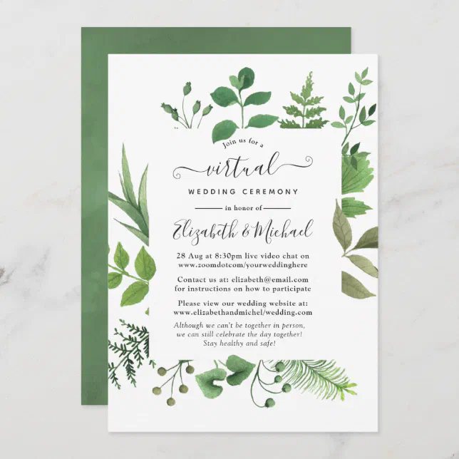 Woodland Forest Greenery Online Virtual Wedding Invitation | Zazzle