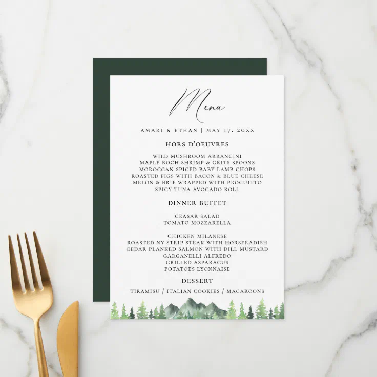 Woodland Forest Mountain Buffet Menu | Zazzle