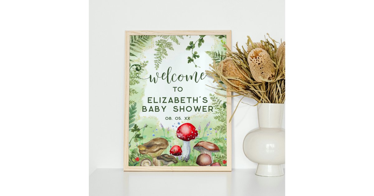 Woodland Forest Mushrooms Ferns Script Welcome Poster | Zazzle